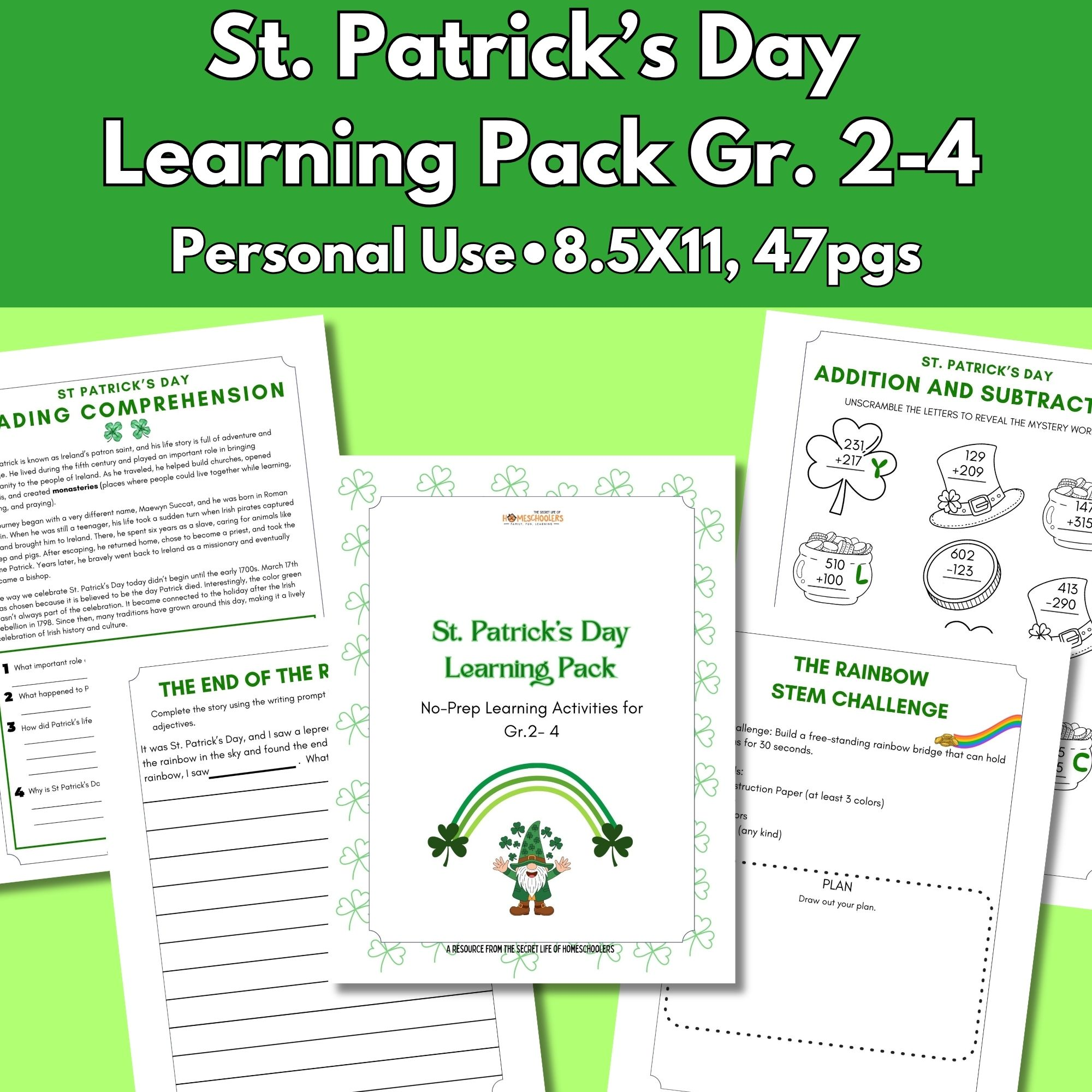 St. Patrick’s Day Learning Activities Pack for Gr. 2-4